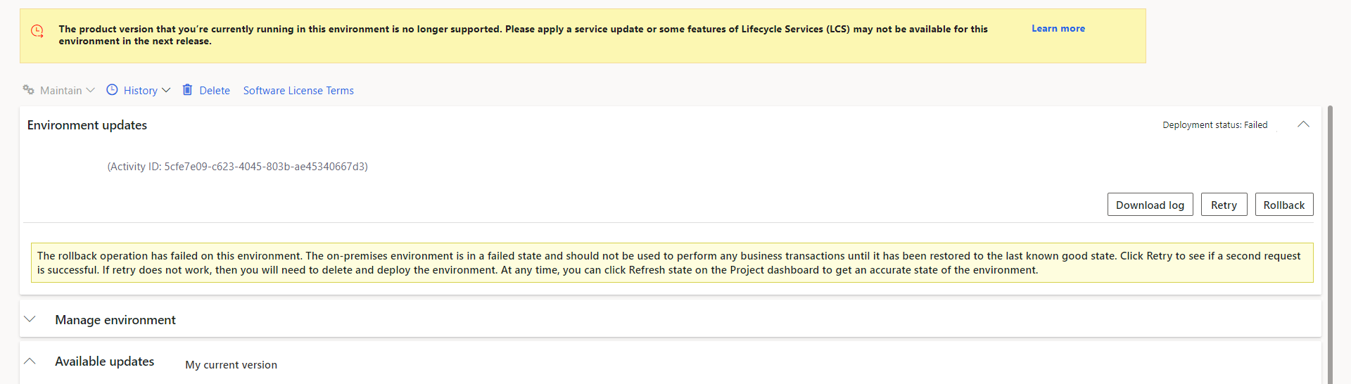 Restore a failed deployment to initial state on LCS : D365FO On-premises - Monsieur Winner